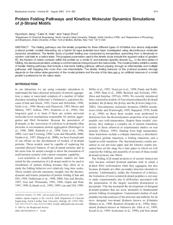 (PDF) Protein folding pathways and kinetics: molecular dynamics ...