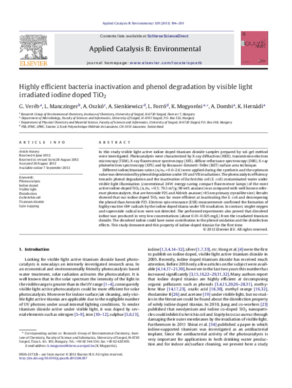 (PDF) Highly efficient bacteria inactivation and phenol degradation by ...