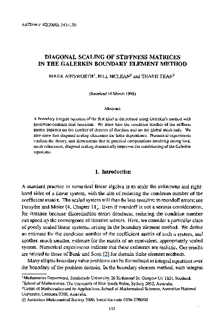 Pdf Diagonal Scaling Of Stiffness Matrices In The Galerkin Boundary Element Method
