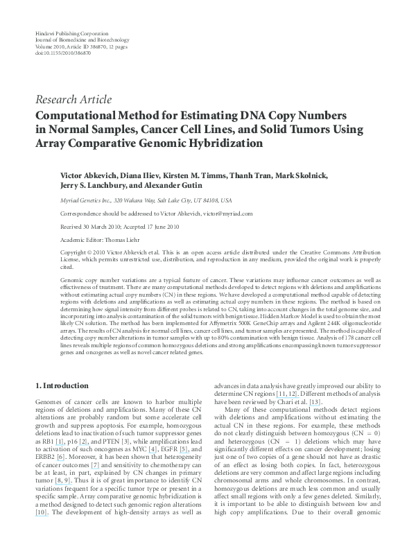 (PDF) Computational Method for Estimating DNA Copy Numbers in Normal Samples, Cancer Cell Lines ...