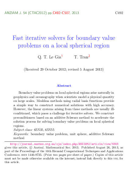 Pdf Fast Iterative Solvers For Boundary Value Problems On A Local