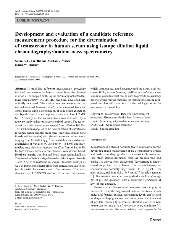 (PDF) Development and evaluation of a candidate reference measurement procedure for the ...
