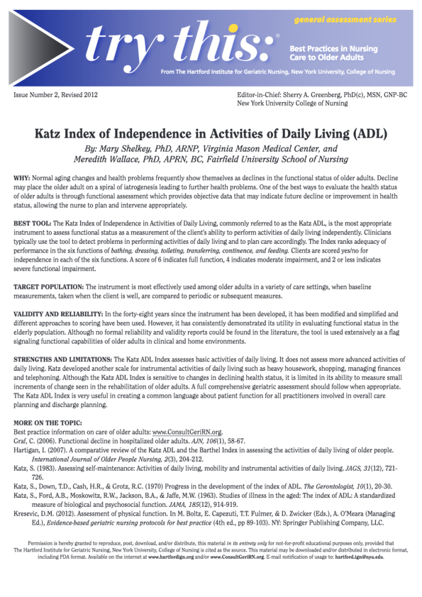 (PDF) Katz Index of Independence in Activities of Daily Living ADL