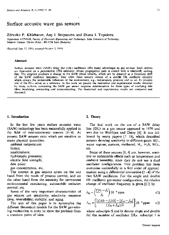 (PDF) Surface acoustic wave gas sensors