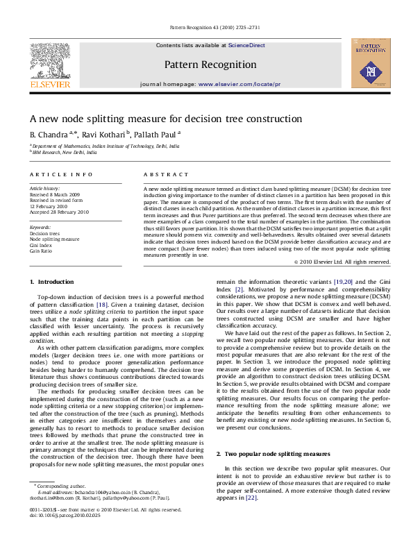 (PDF) A new node splitting measure for decision tree construction