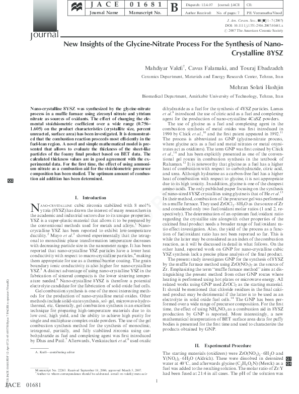 (PDF) New Insights of the Glycine-Nitrate Process For the Synthesis of ...