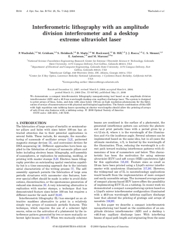 (PDF) Interferometric lithography with an amplitude division ...