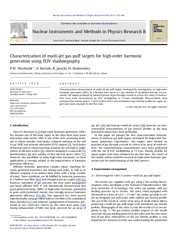 (PDF) Characterization of multi-jet gas puff targets for high-order harmonic generation using ...