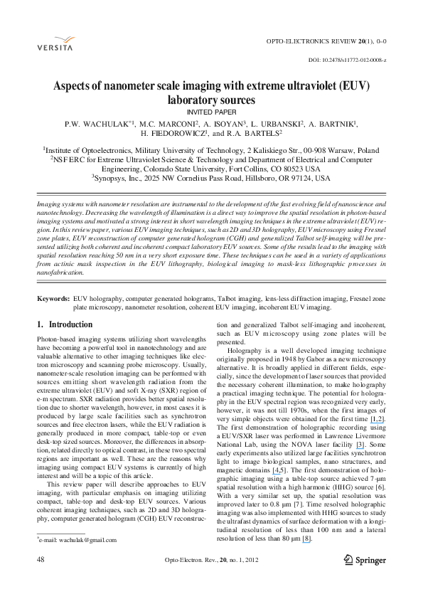 (PDF) Aspects of nanometer scale imaging with extreme ultraviolet (EUV) laboratory sources ...