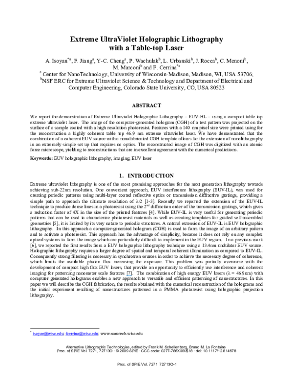 (PDF) Extreme ultraviolet holographic lithography with a table-top laser