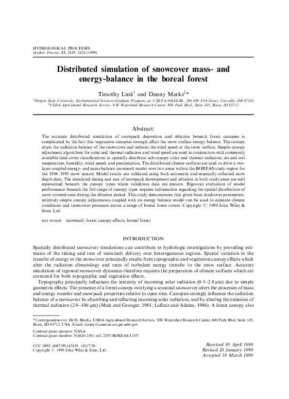 (PDF) Distributed simulation of snowcover mass- and energy-balance in ...