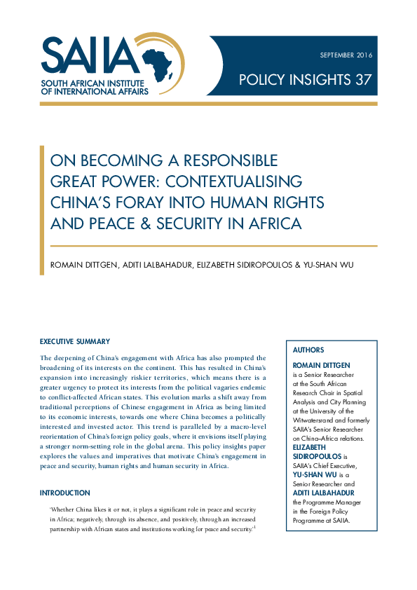 (PDF) On becoming a responsible great power: Contextualising China's ...