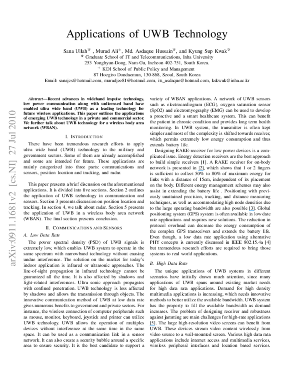 (PDF) Applications of UWB Technology