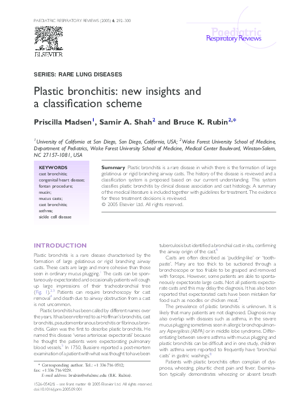 (PDF) Plastic bronchitis: new insights and a classification scheme