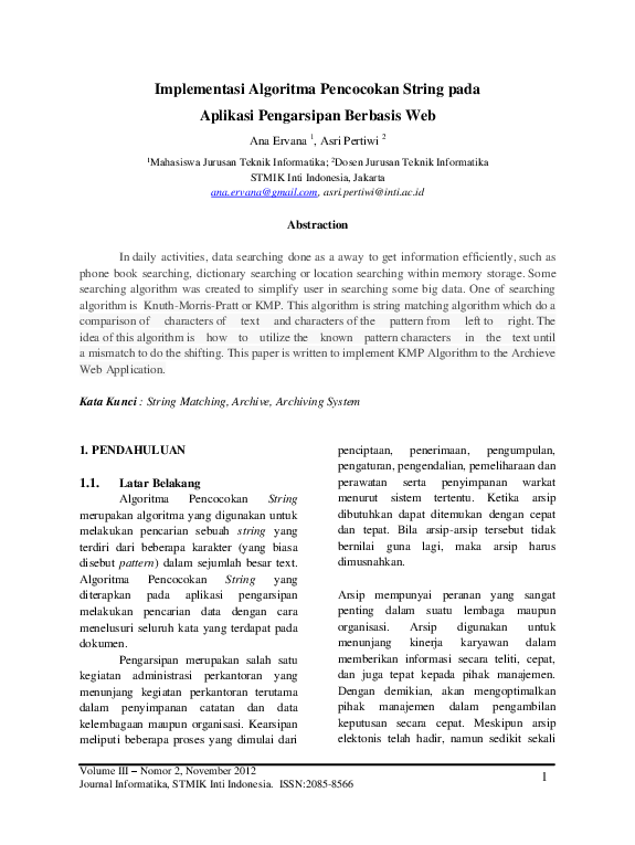 Pdf Implementasi Algoritma Pencocokan String Pada Aplikasi