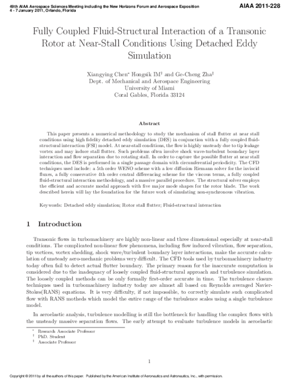 (PDF) Fully Coupled Fluid-Structural Interaction of a Transonic Rotor at Near-Stall Conditions ...