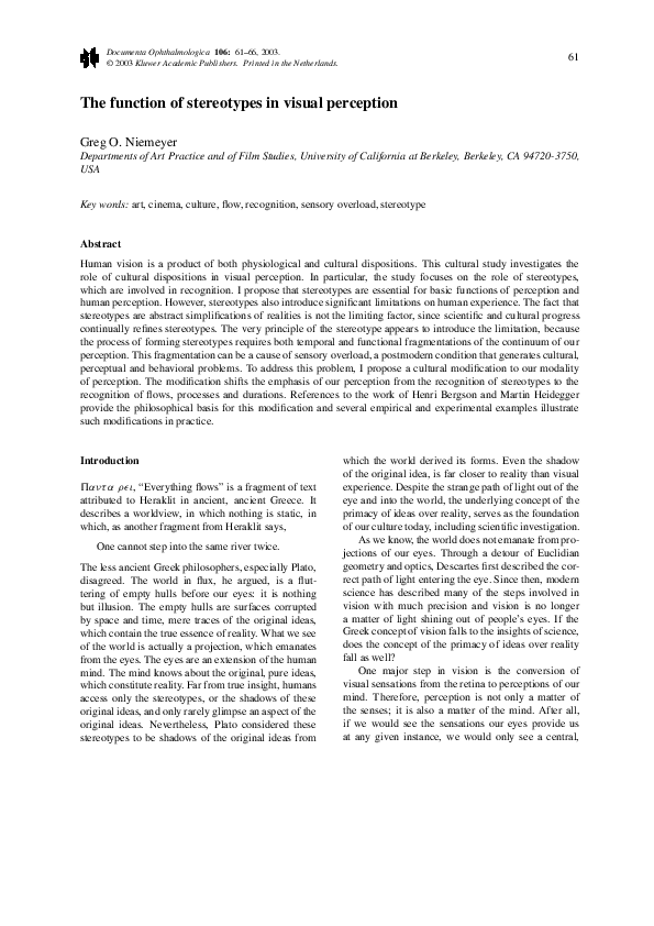 (PDF) The function of stereotypes in visual perception