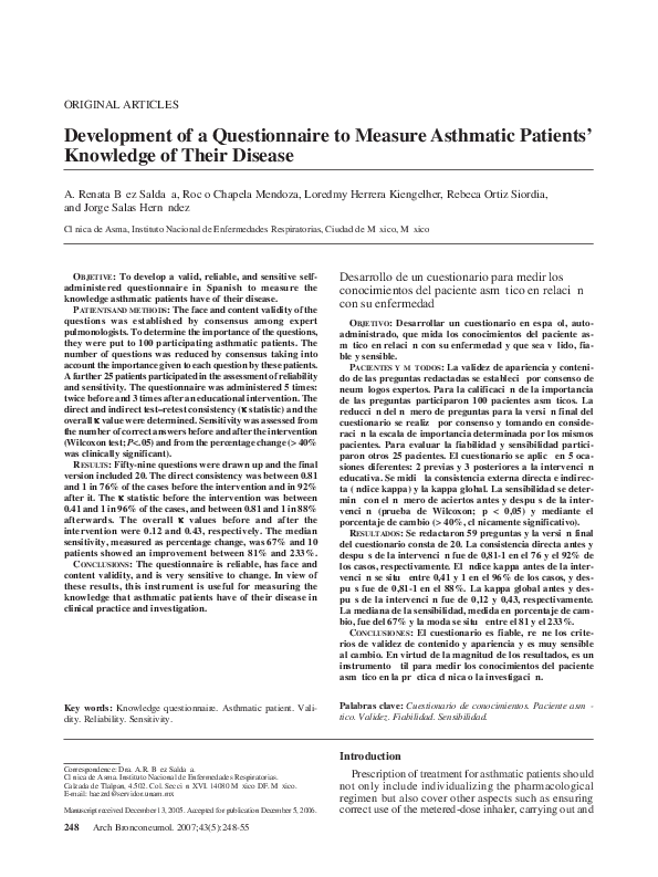 (PDF) Development of a Questionnaire to Measure Asthmatic Patients ...