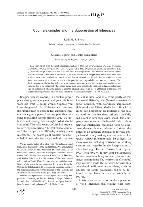 (PDF) Counterexamples and the Suppression of Inferences