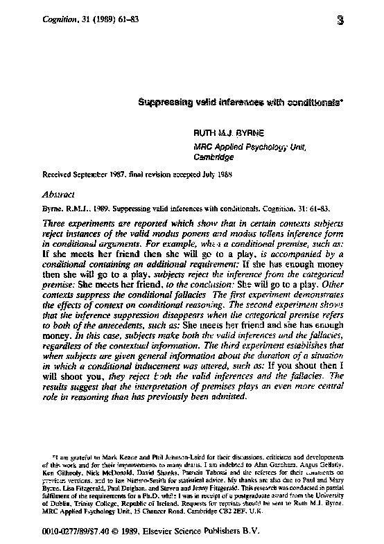 (PDF) Suppressing valid inferences with conditionals