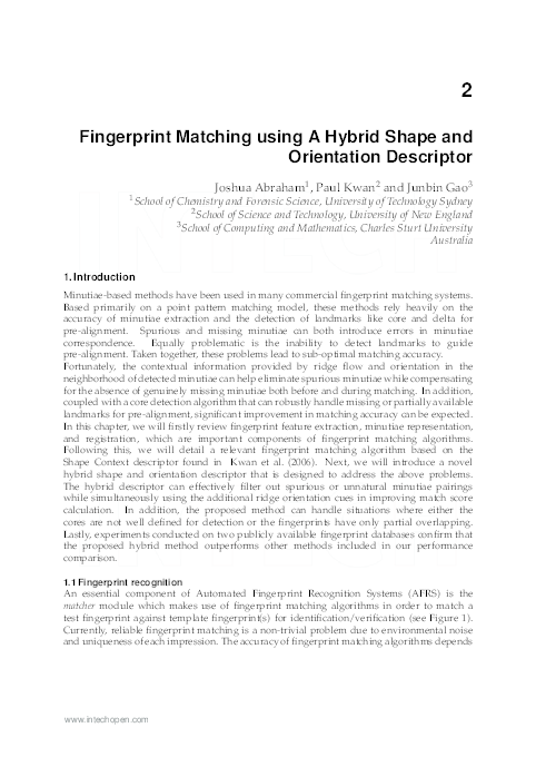 (PDF) 0 Fingerprint Matching using A Hybrid Shape and Orientation Descriptor