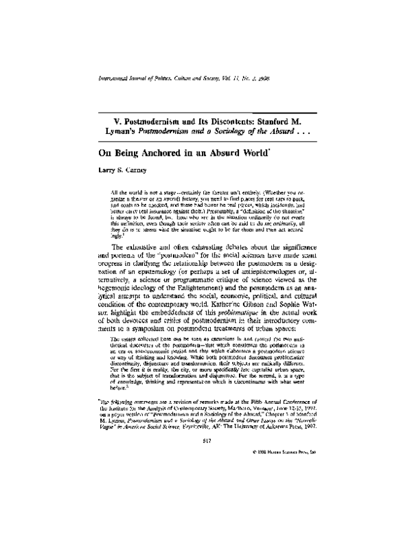 (PDF) On Being Anchored in an Absurd World