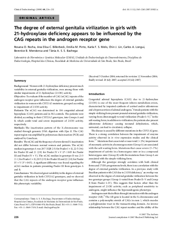 (PDF) The degree of external genitalia virilization in girls with 21 ...