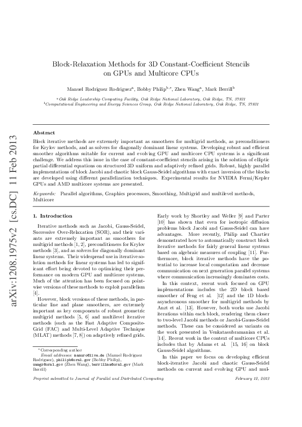 (PDF) Block-Relaxation Methods for 3D Constant-Coefficient Stencils on GPUs and Multicore CPUs