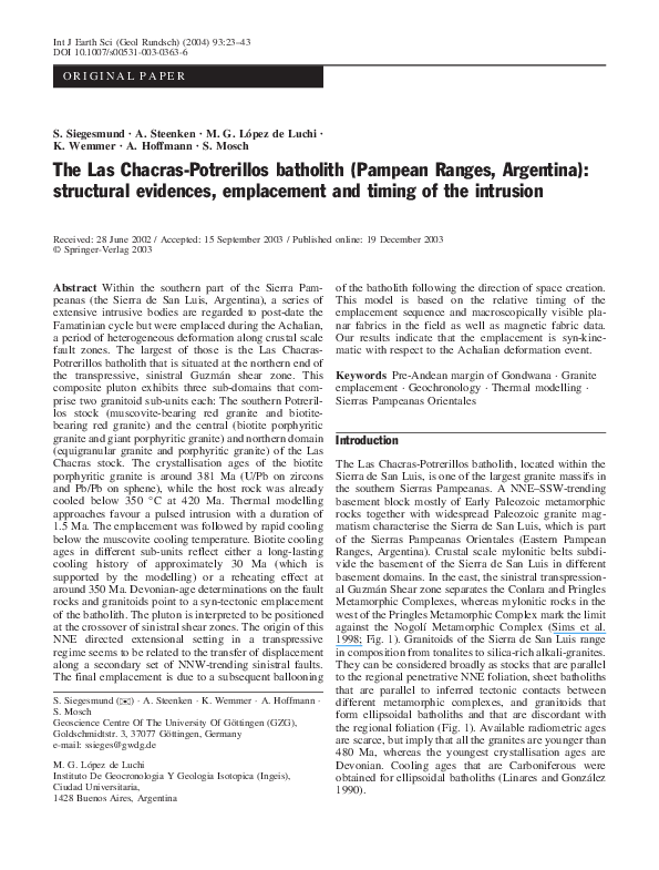 (PDF) The Las Chacras-Potrerillos batholith (Pampean Ranges, Argentina ...