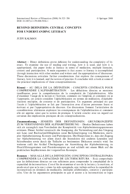 (PDF) BEYOND DEFINITION: CENTRAL CONCEPTS FOR UNDERSTANDING LITERACY