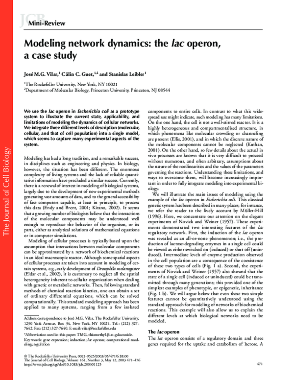 (PDF) Modeling network dynamics: the lac operon, a case study