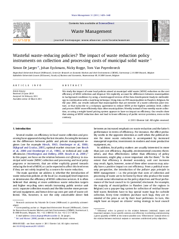 (PDF) Wasteful waste-reducing policies? The impact of waste reduction ...