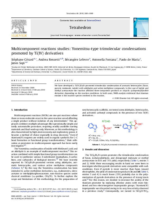 (PDF) Multicomponent reactions studies: Yonemitsu-type trimolecular ...