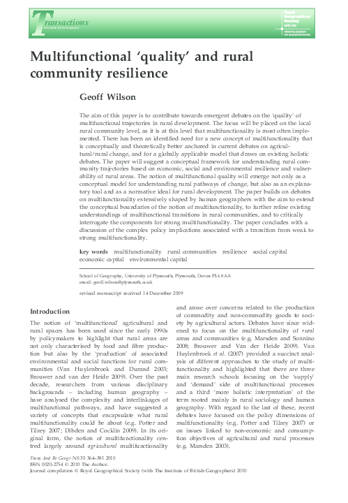 (PDF) Multifunctional ‘quality’ and rural community resilience