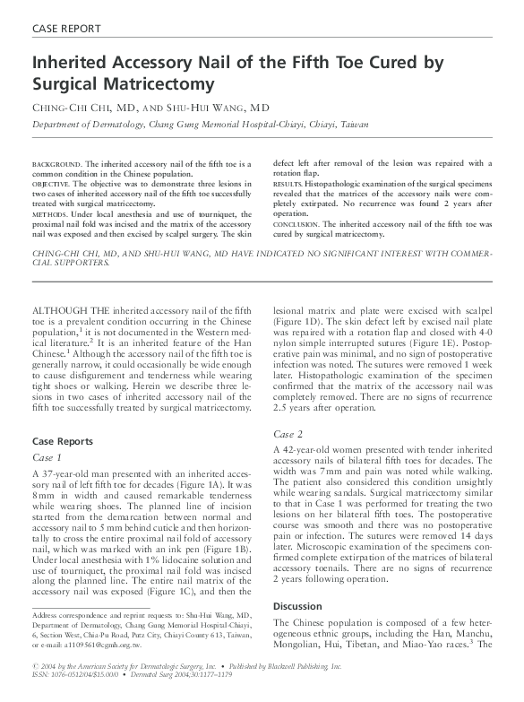 (PDF) Inherited Accessory Nail of the Fifth Toe Cured by Surgical ...