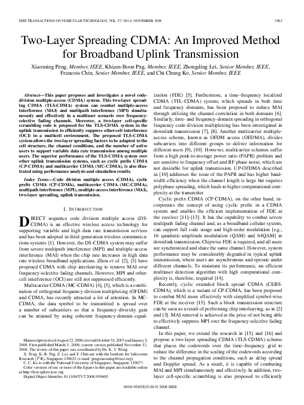 (PDF) Two-layer spreading CDMA: an improved method for broadband uplink transmission