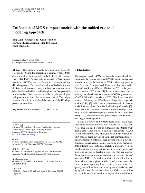 (PDF) Unification of MOS compact models with the unified regional ...