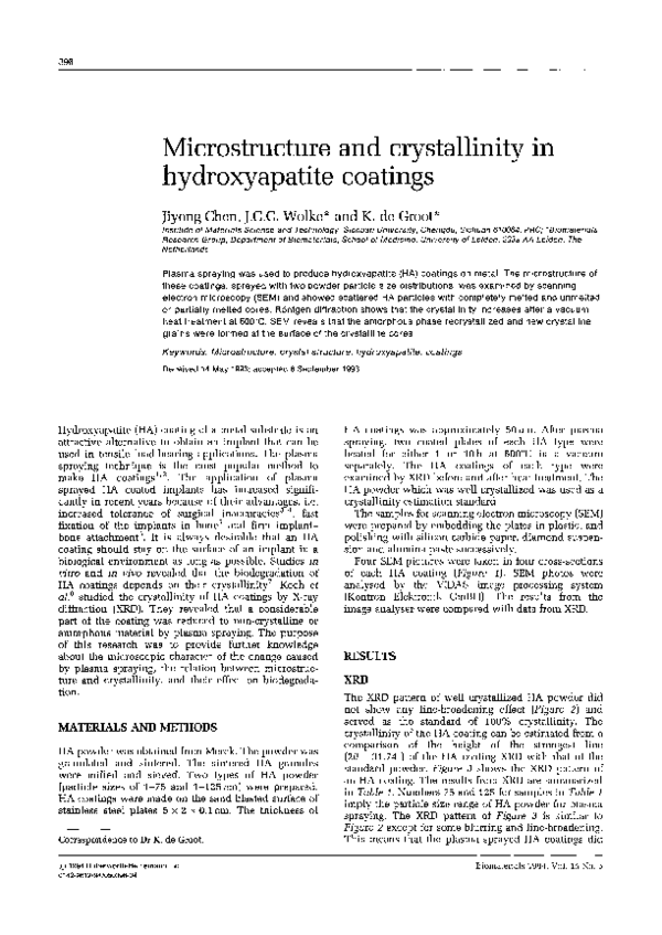 (PDF) Microstructure and crystallinity in hydroxyapatite coatings