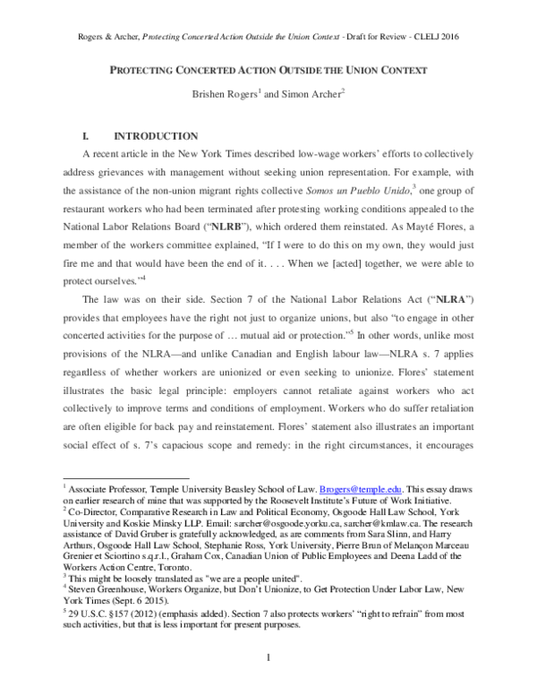 (PDF) PROTECTING CONCERTED ACTION OUTSIDE THE UNION CONTEXT | Simon ...