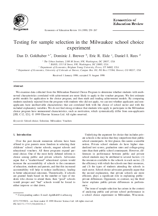 (PDF) Testing for sample selection in the Milwaukee school choice ...