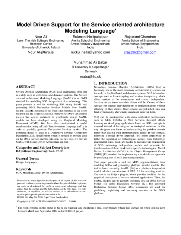 Pdf Model Driven Support For The Service Oriented Architecture Modeling Language Nour Ali 8876