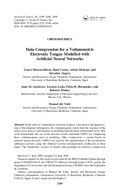 (PDF) Data Compression for a Voltammetric Electronic Tongue Modelled with Artificial Neural Networks