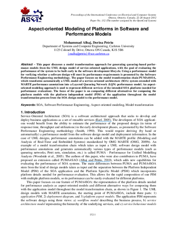 Pdf Aspect Oriented Modeling For Performance Evaluation With Uml