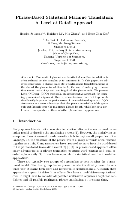 (PDF) Phrase-Based Statistical Machine Translation: A Level of Detail Approach