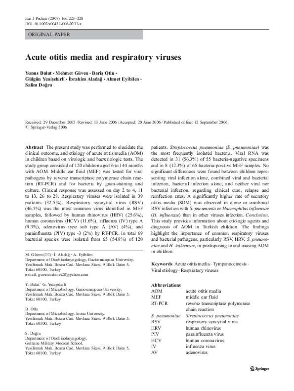 (PDF) Acute otitis media and respiratory viruses