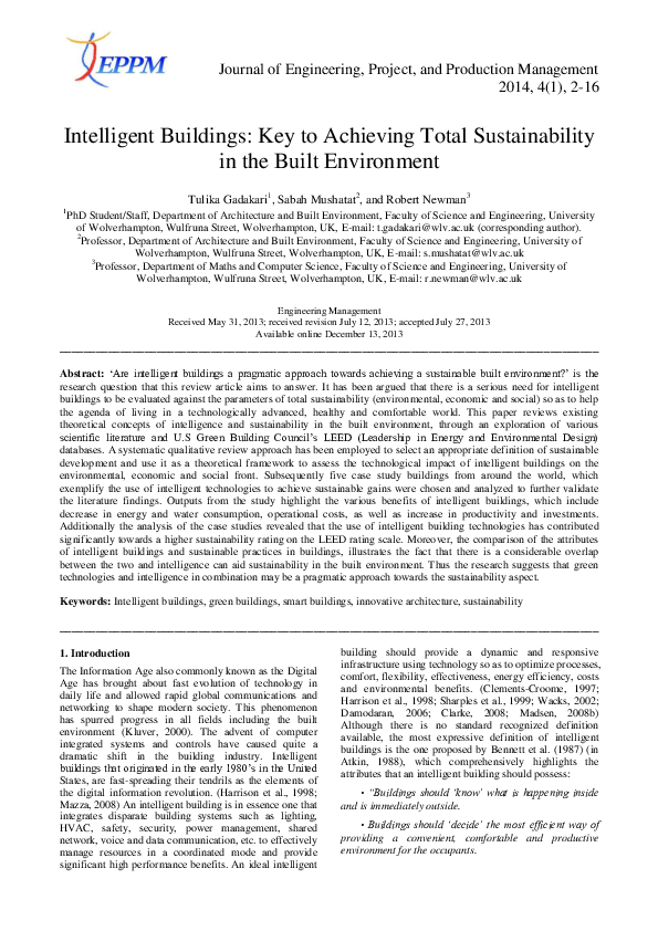 (PDF) Intelligent Buildings: Key to Achieving Total Sustainability in ...