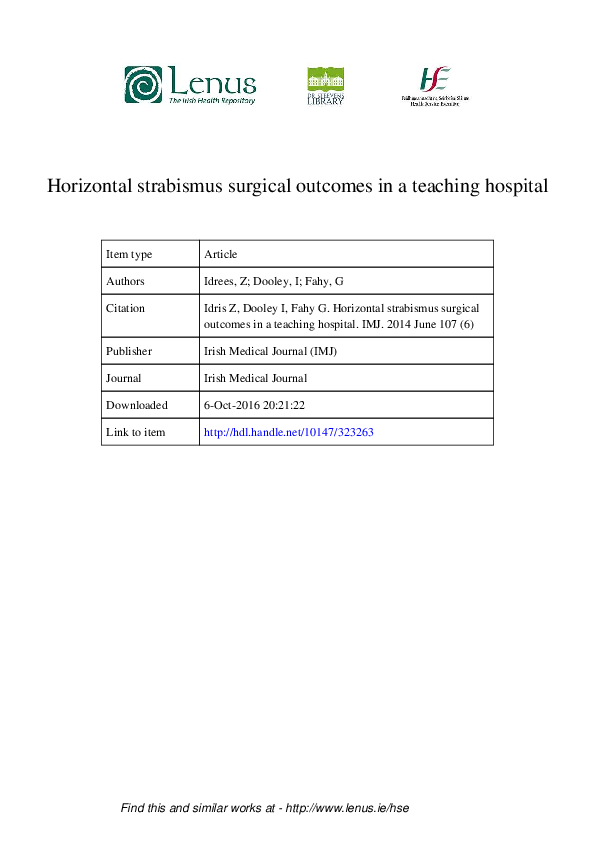 (PDF) Horizontal strabismus surgical outcomes in a teaching hospital