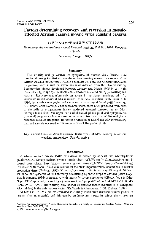 Pdf Factors Determining Recovery And Reversion In Mosaic Affected