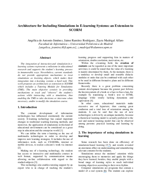 (PDF) SCORM Compliant-Architecture for Including Simulations in E-learning Systems