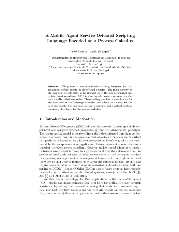 (PDF) A Mobile Agent Service-Oriented Scripting Language Encoded on a Process Calculus